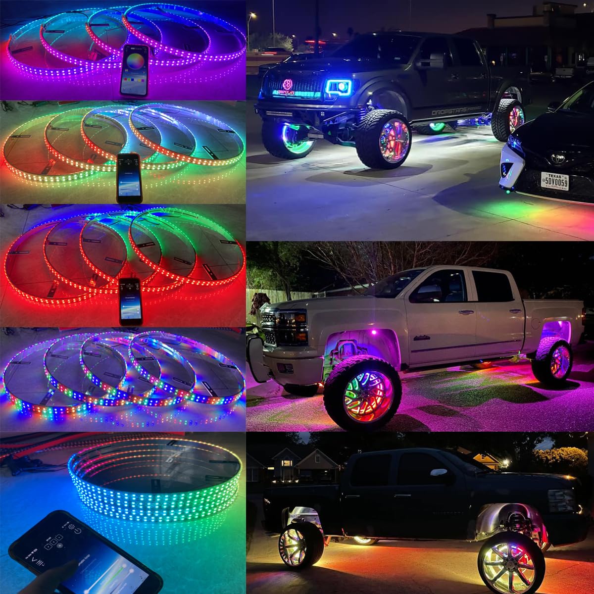17.5" Double Row RGB + Dream Color Chasing Flow Series Wheel Rim Lights ...