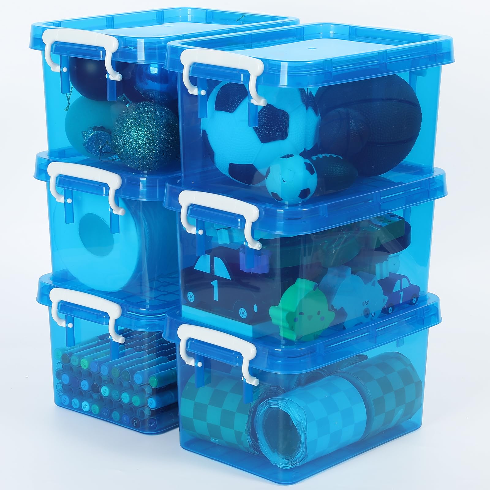 Bornerwhite 6 Pack Colorful Plastic Storage Bins with Lids 4 Quart ...