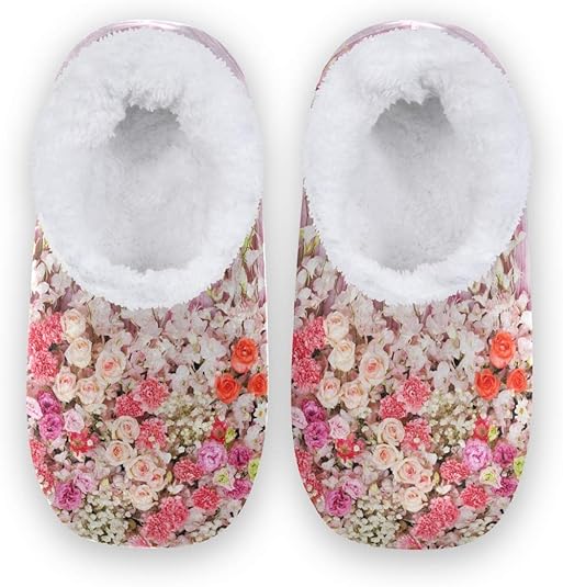 Rxyy Flowers Floral Rose Pink Slippers for Women and Men, Womens Coral ...