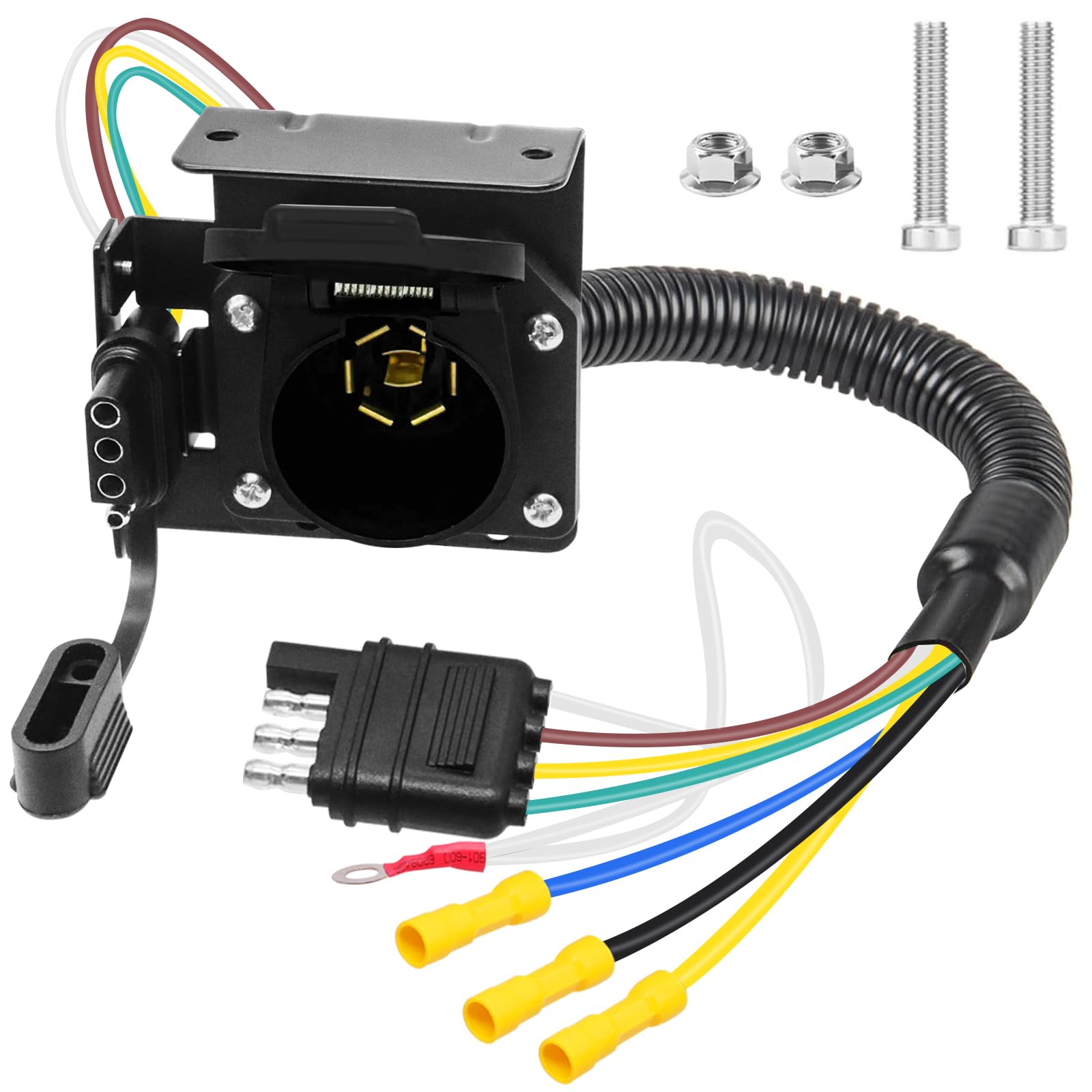 Seamaka 4 Pin to 7 Pin Trailer Adapter and 4 Pin Trailer Wiring Adapter ...