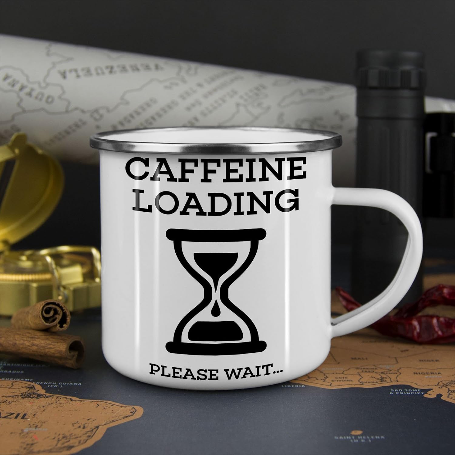 Amazon.com | Caffeine Loading Enamel Mug, Hourglass Cup - Strong, Easy ...