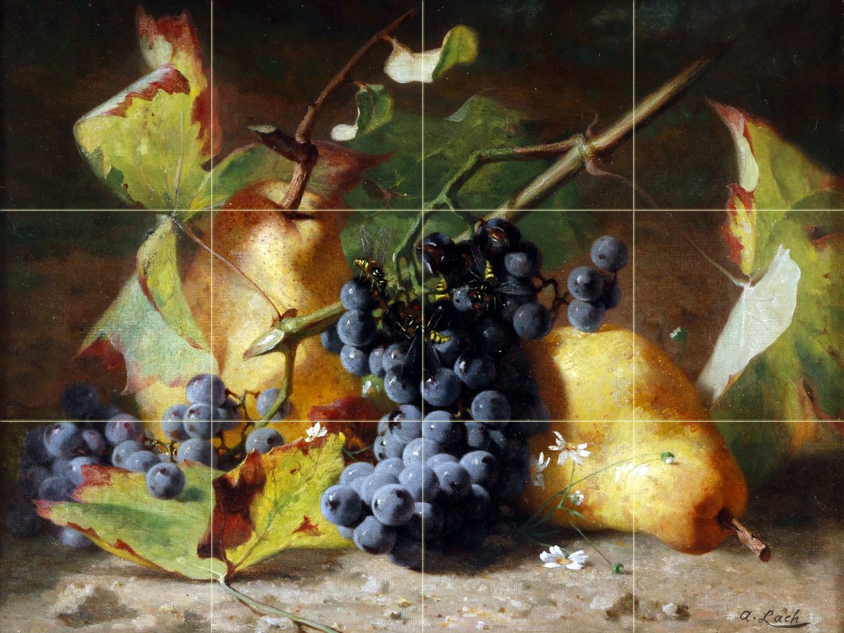 pears grapes fruit Tile Mural Kitchen Bathroom Wall Backsplash Marble ...