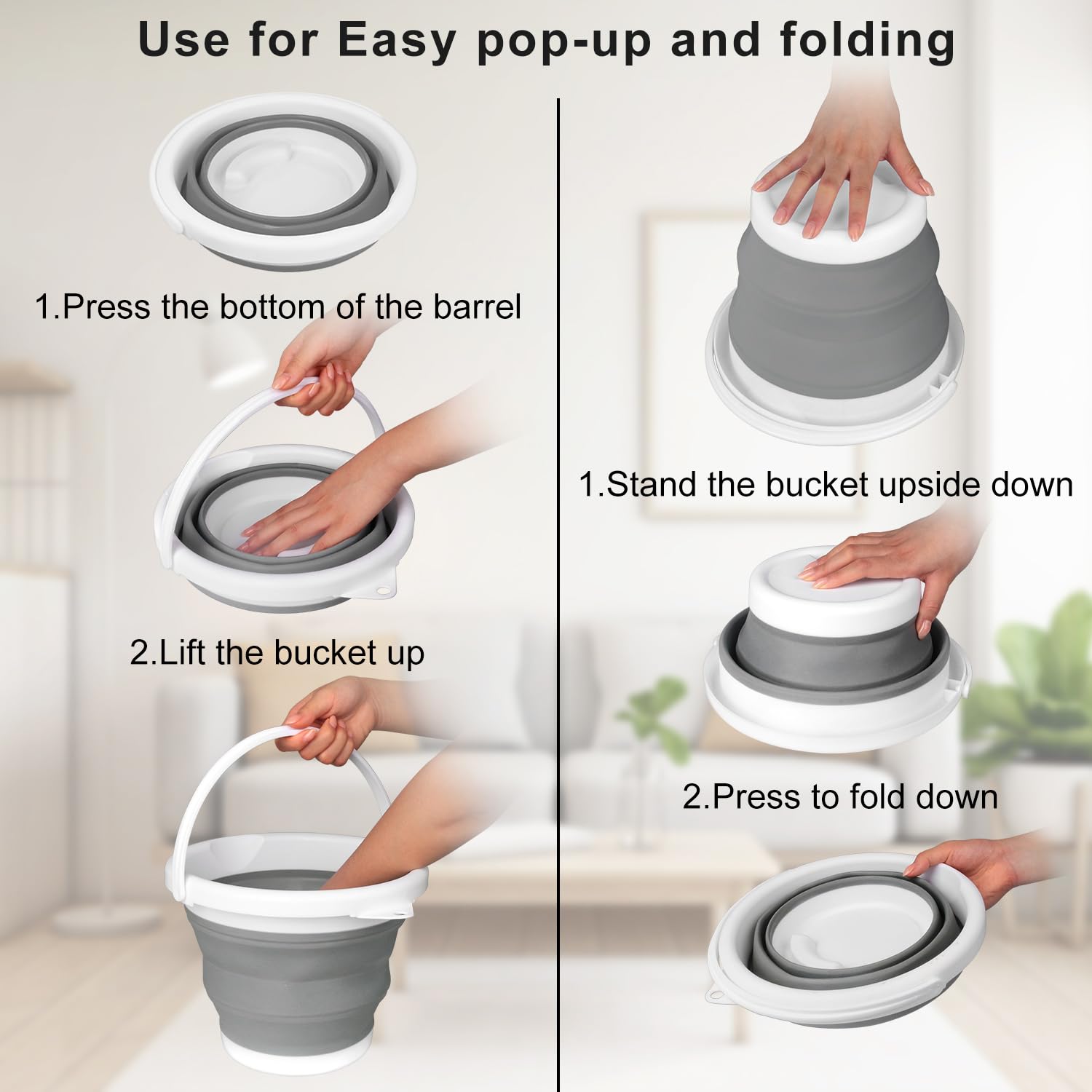 Collapsible Mop Bucket And Ice Bucket-5L(1.3 Gallon) Household Cleaning ...