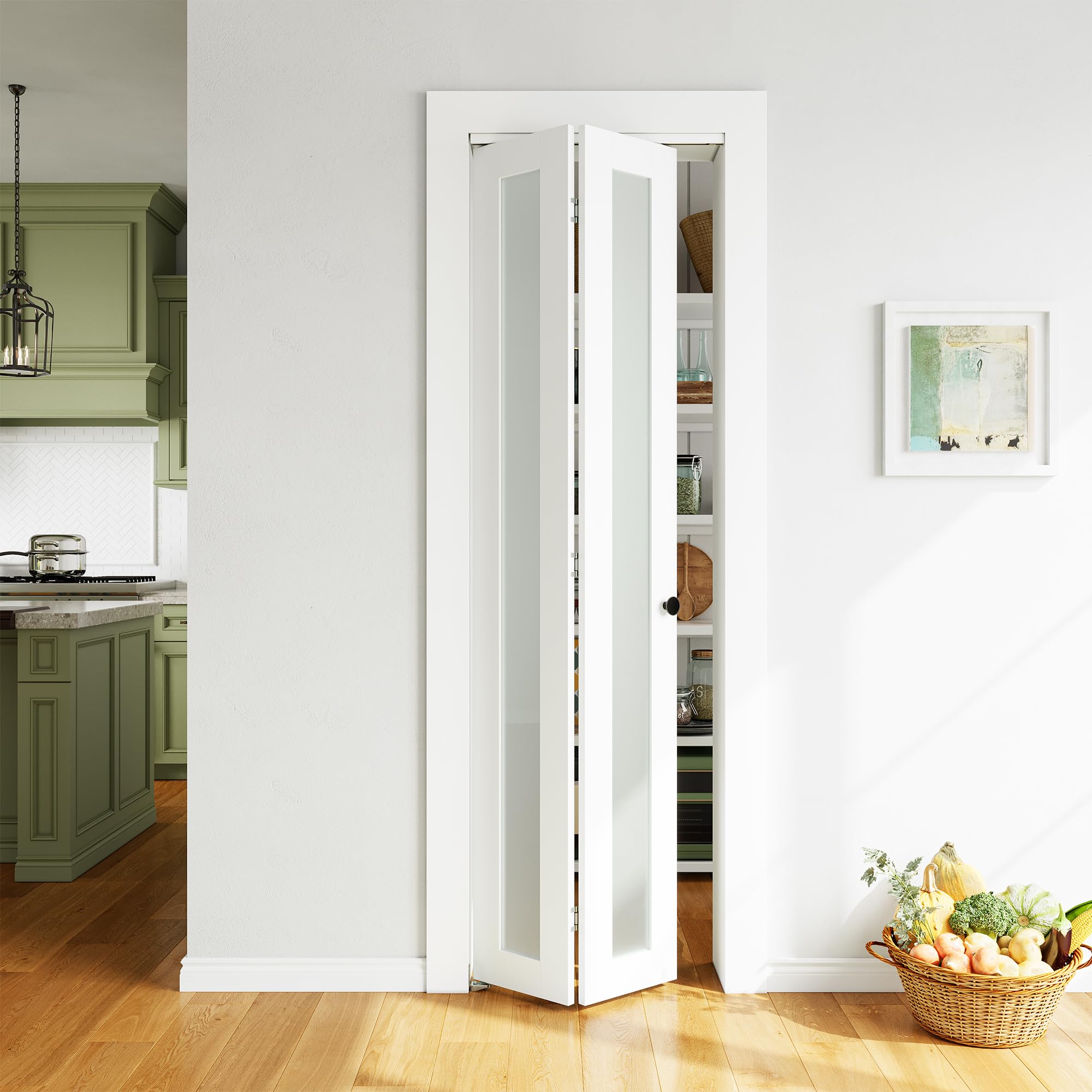 SMARTSTANDARD Bifold Door, 24'' x 80" Tempered Frosted Glass Bifold ...