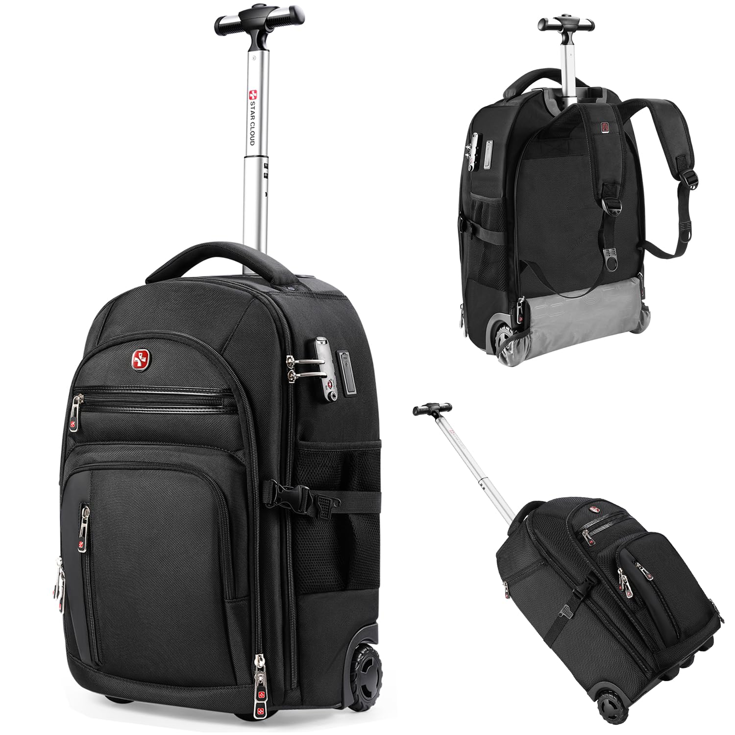Rolling Backpack with Wheels, USB & Type-C Charging Ports, 21x14x9 ...