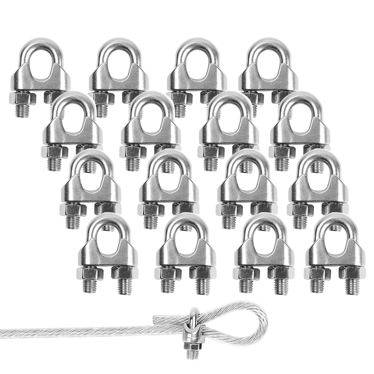 WEKON Set of 16 Wire Rope Clamp Clips, M3 Stainless Steel Ropes U Bolt ...