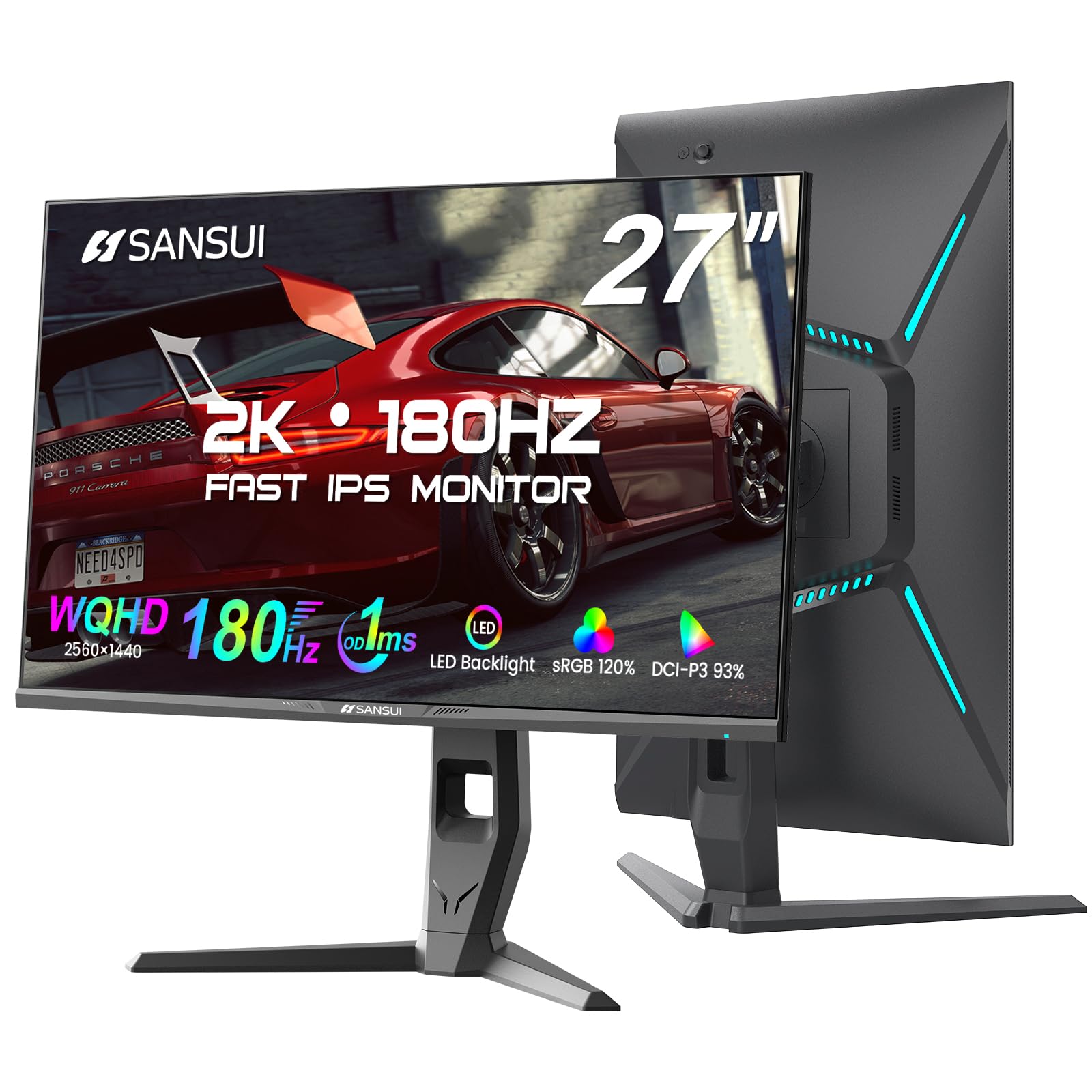 SANSUI 27 inch WQHD 180Hz Gaming Monitor 1440P-AMD FreeSync 1ms DCI-P3 ...