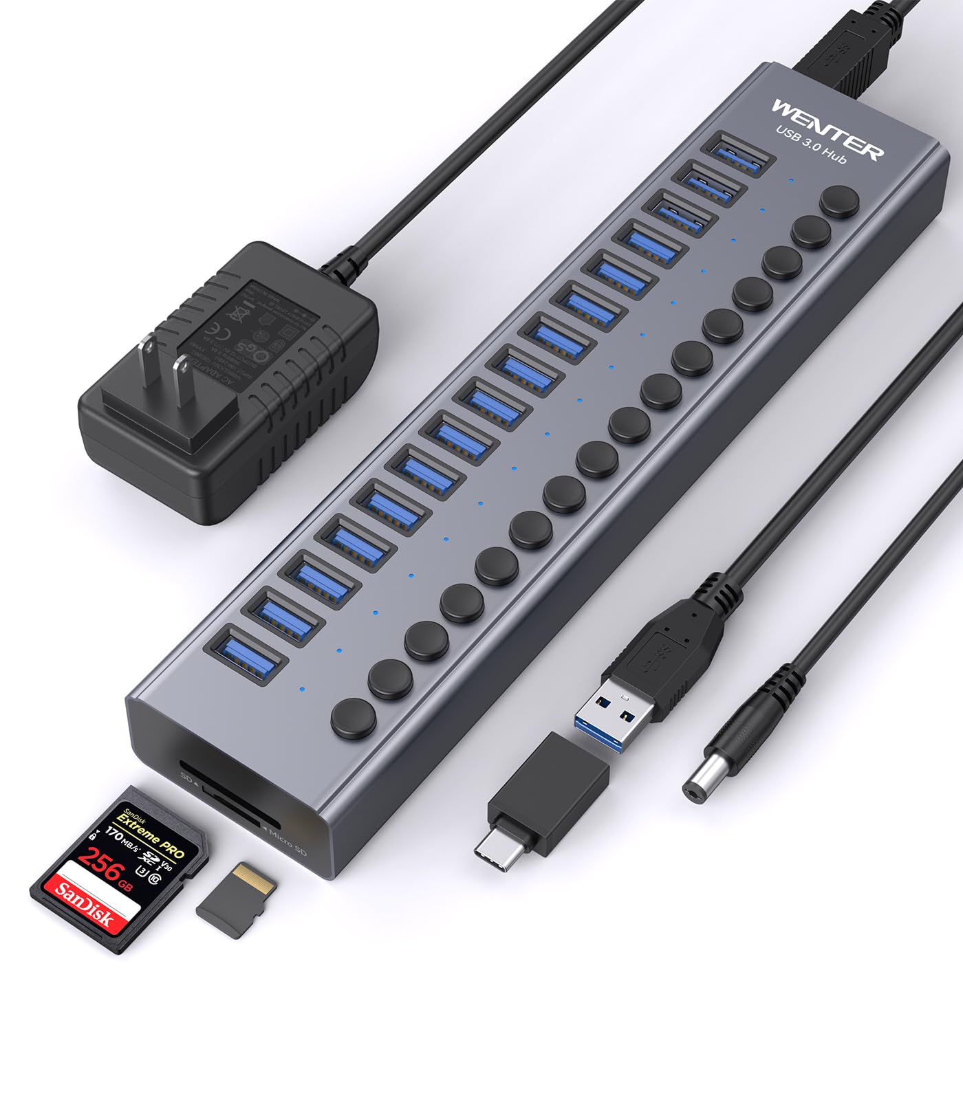 Mua Powered USB Hub - WENTER 16 Ports USB 3.0 Hub, 5 Gbps Data Port ...