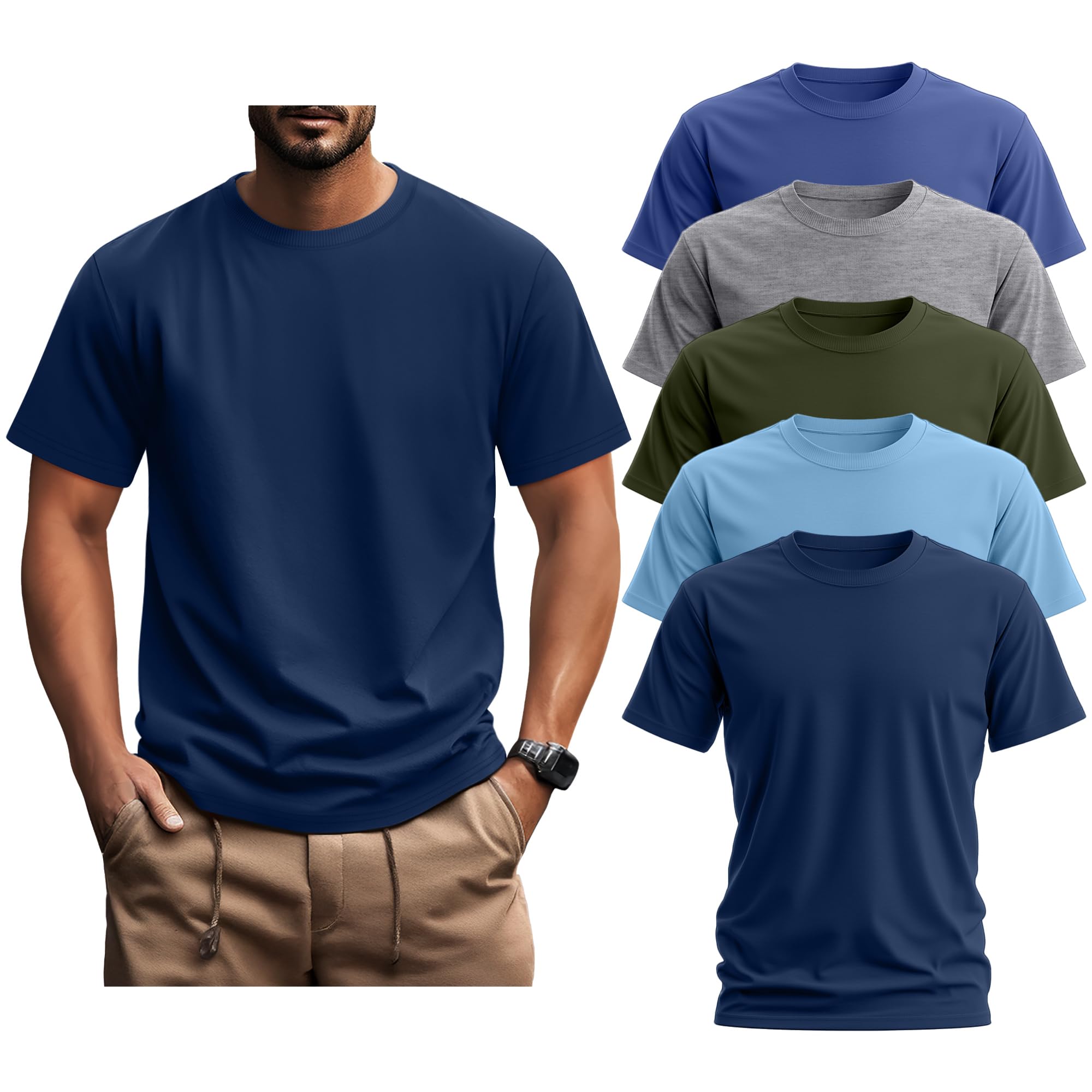 Ficerd 5 Pack Men's Big and Tall Shirts Short Sleeve Cotton Tee Summer ...