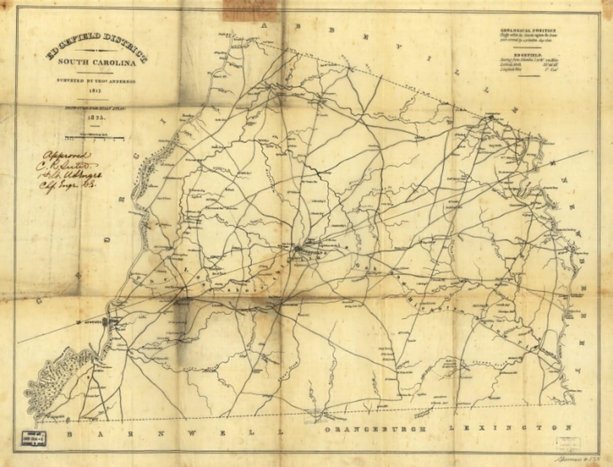 Amazon.com: 1825 map: Edgefield County South Carolina Ed gefield sic ...