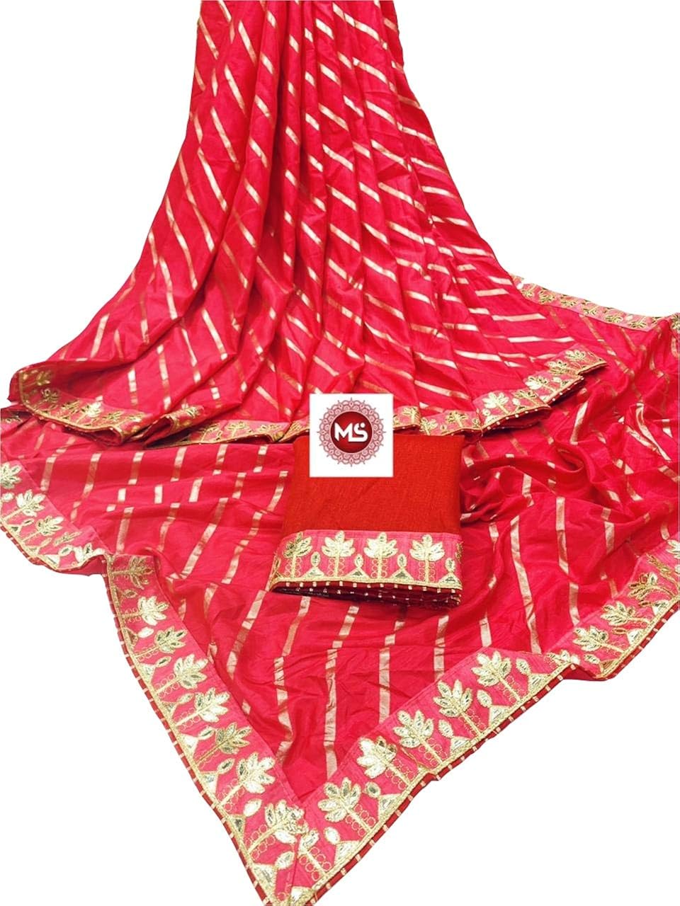 Dola Fabric Leheriya pattern gota patti work saree - 54a: Amazon.co.uk ...