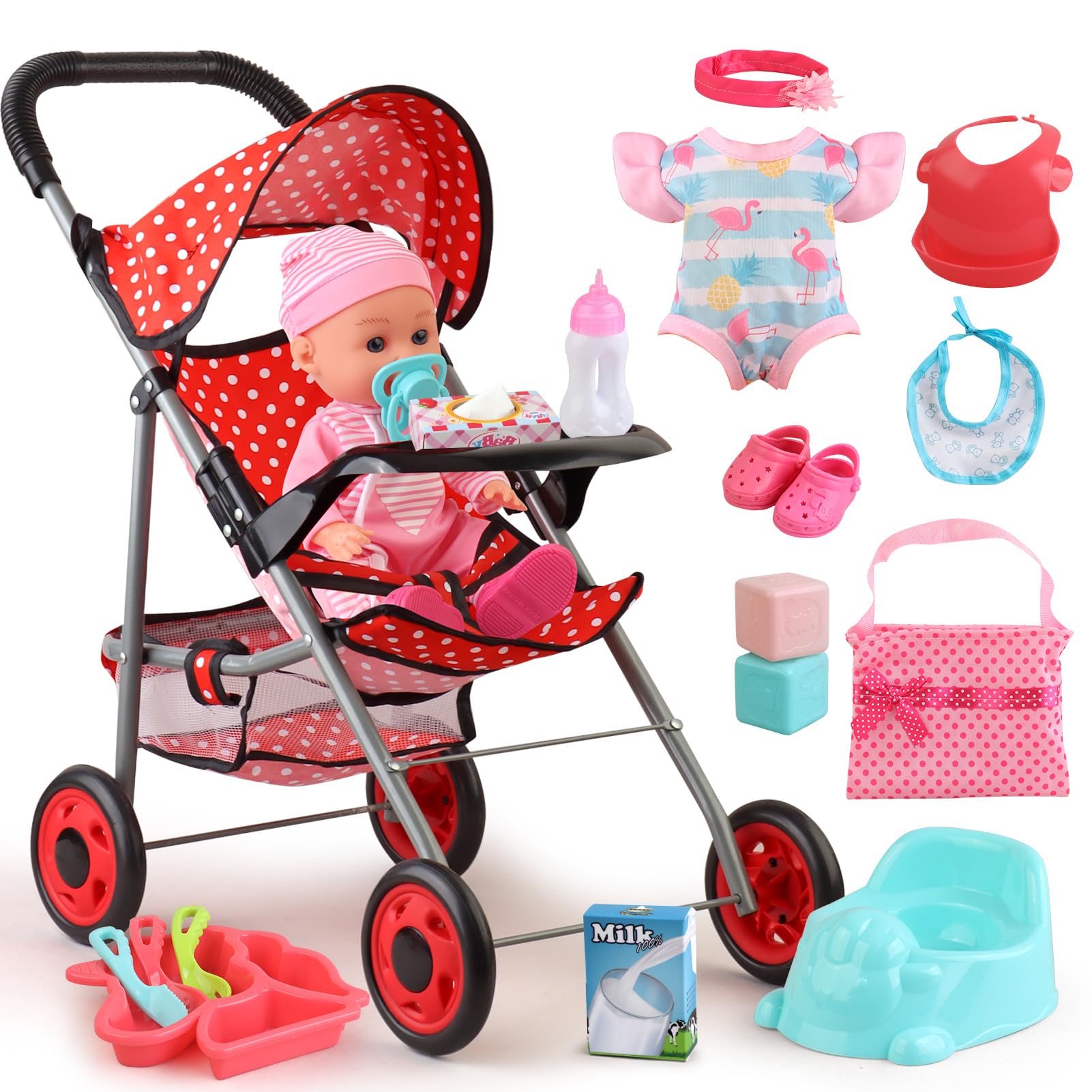 Mua Baby Doll Stroller Set with 12" Baby Doll,19 PCS Baby Doll ...