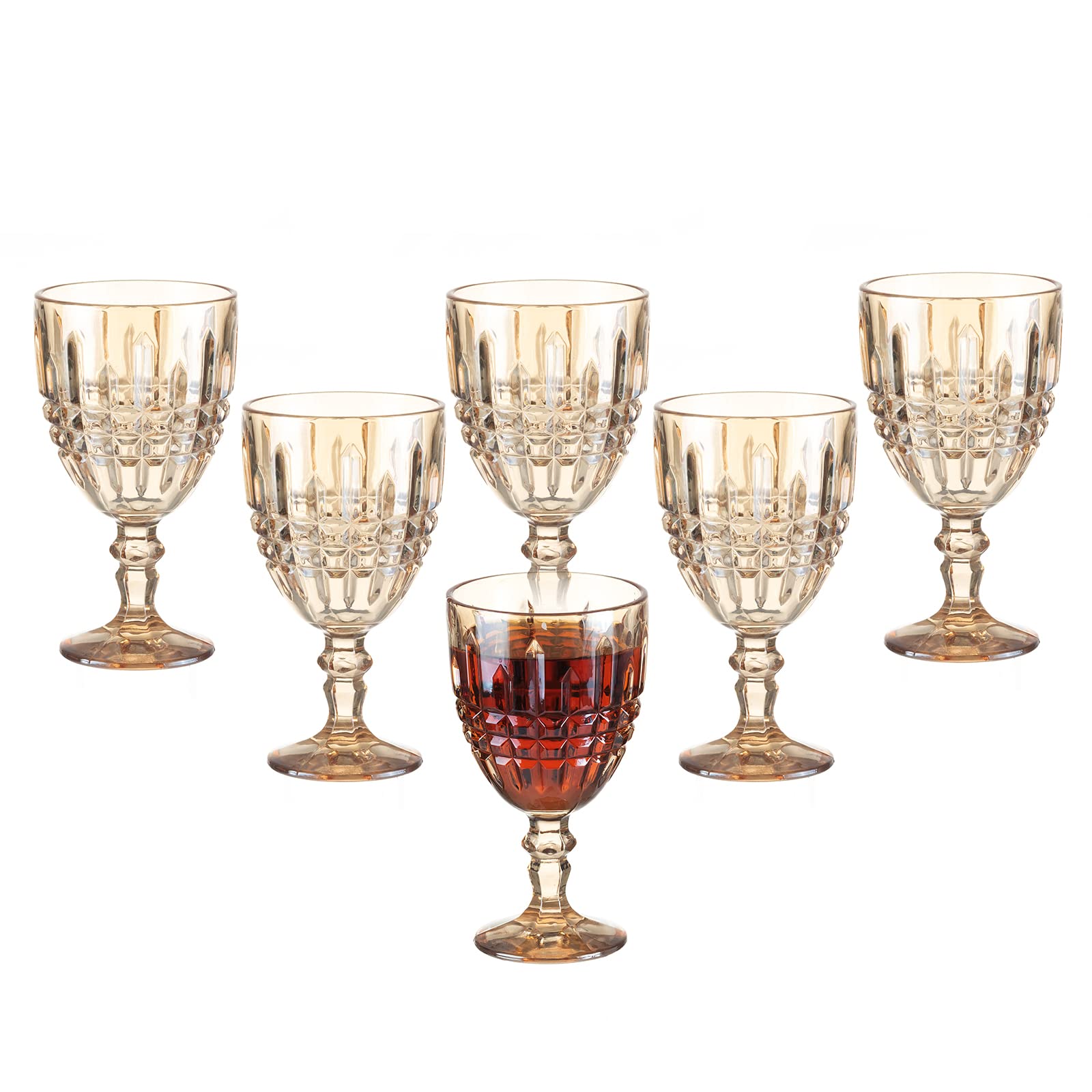 Vintage Wine Glasses Set of 6, 10 Ounce Colored Glass Water Goblets ...