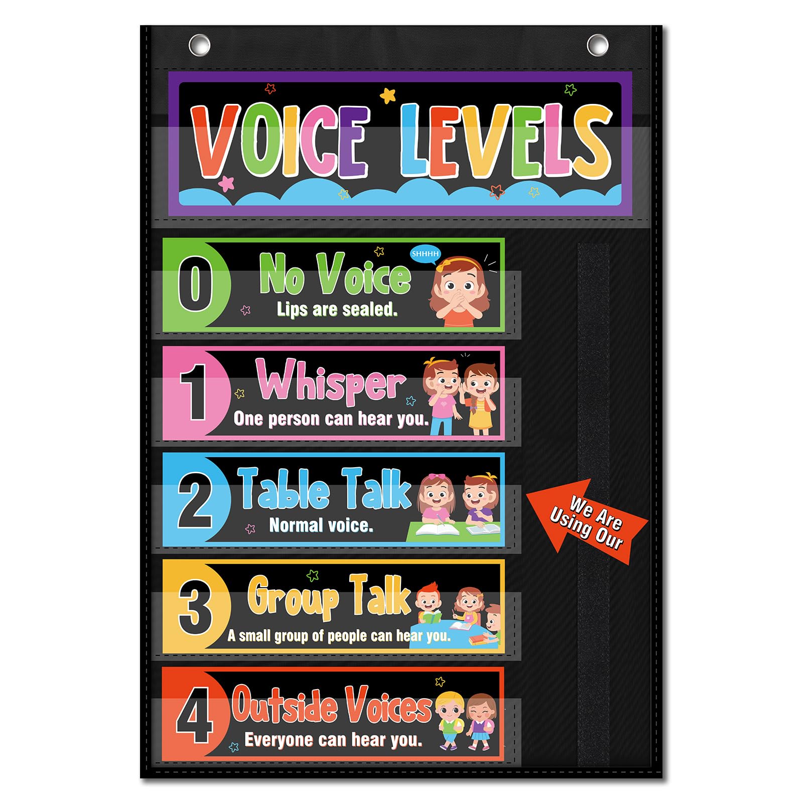 Humyoun Black Voice Level Chart for Classroom Voice Pocket Chart ...