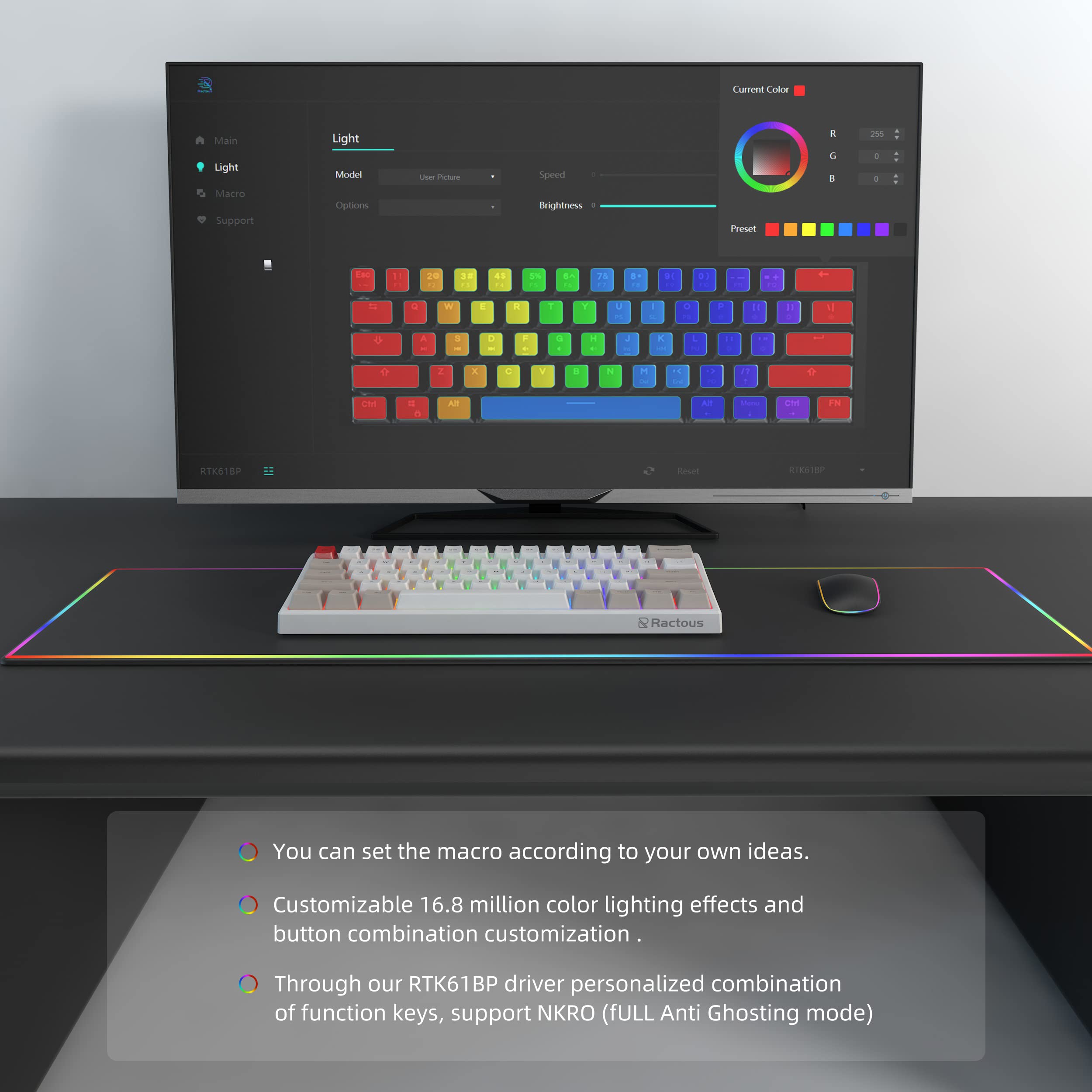 Mua Ractous RTK61BP 60% Wireless Mechanical Gaming Keyboard,RGB ...