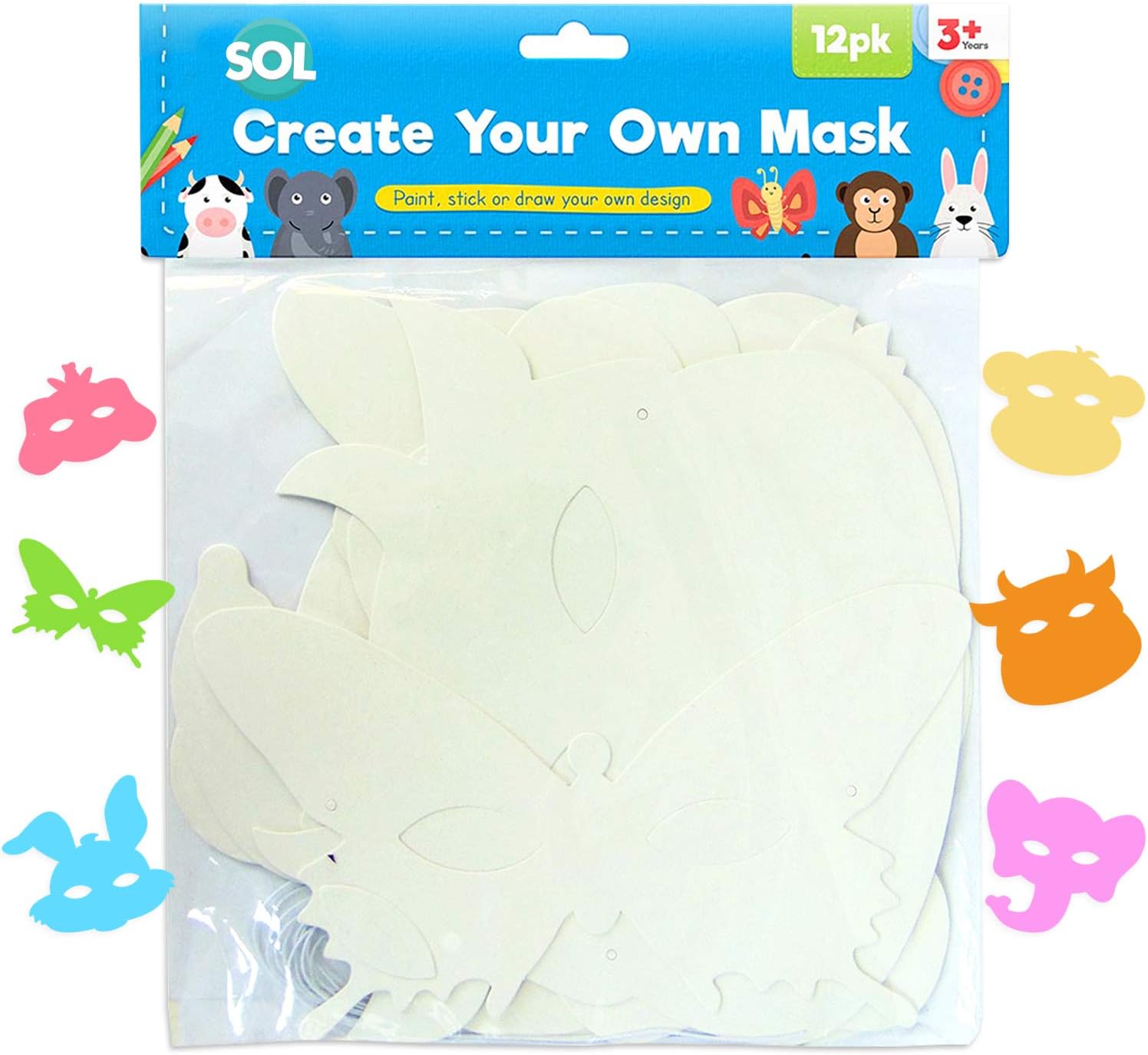 Sol 12pk Colour in Masks to Decorate and Make | Cardboard Animal Masks ...