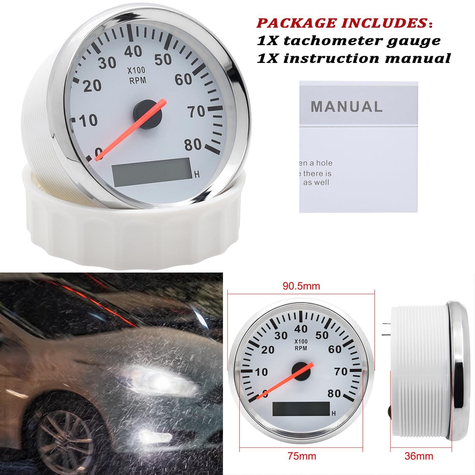 Mua Geloo 85mm Boat Tachometer Gauge Marine RPM Tachometer Outboard ...