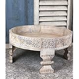Amazon.com: Wooden Indian chakki Grinder Table, Engraved Distressed ...