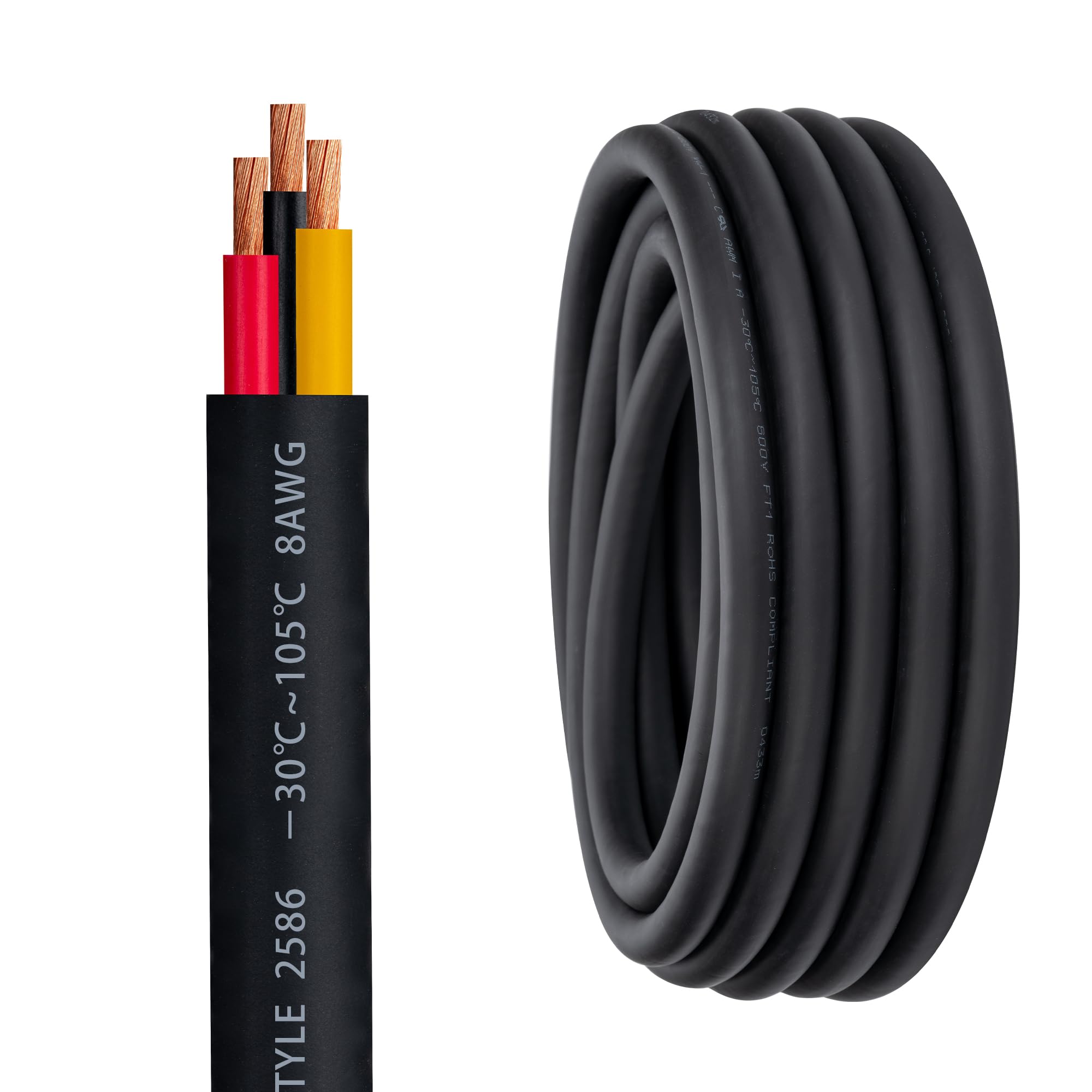 8 Gauge 3 Conductor Electrical Wire 8/3 Wire 50FT 600V 8 AWG Portable ...