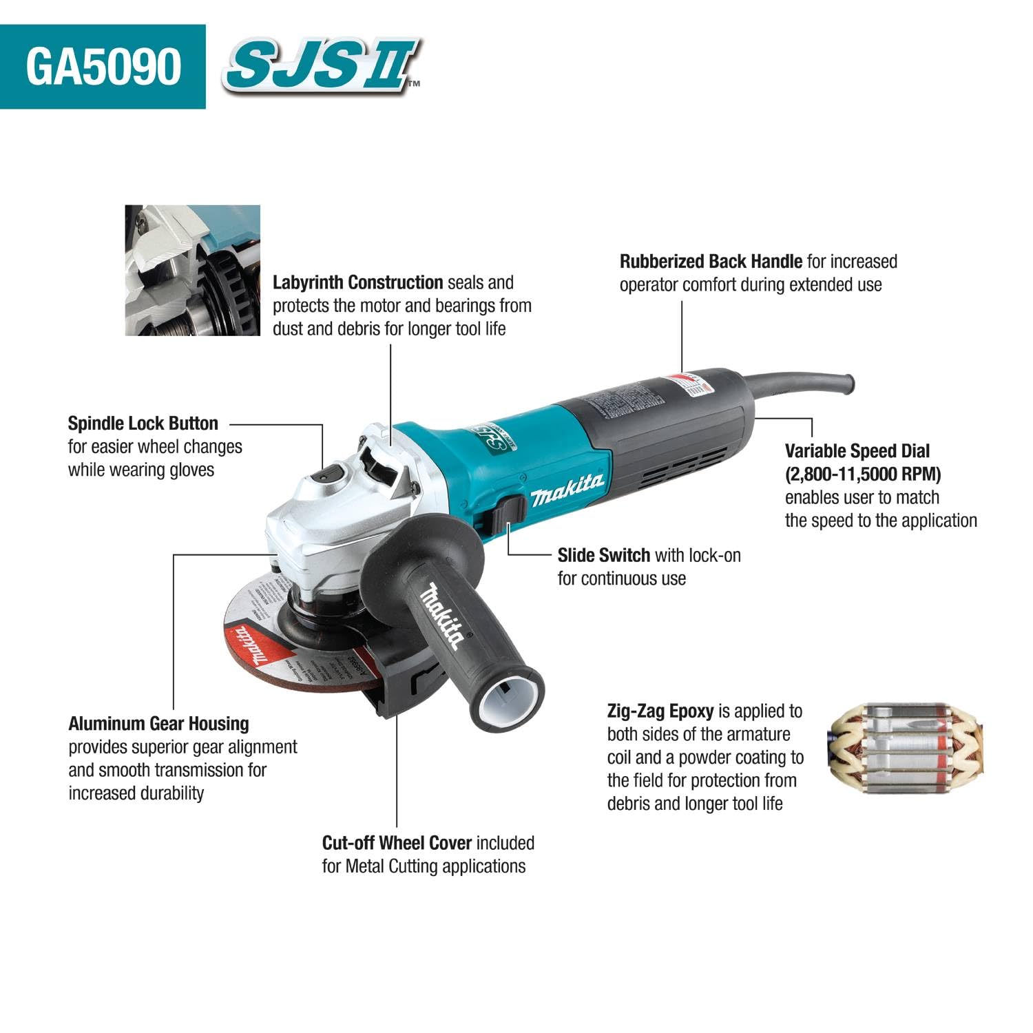 Makita GA5090 5" SJS™II High-Power Angle Grinder on Galleon Philippines