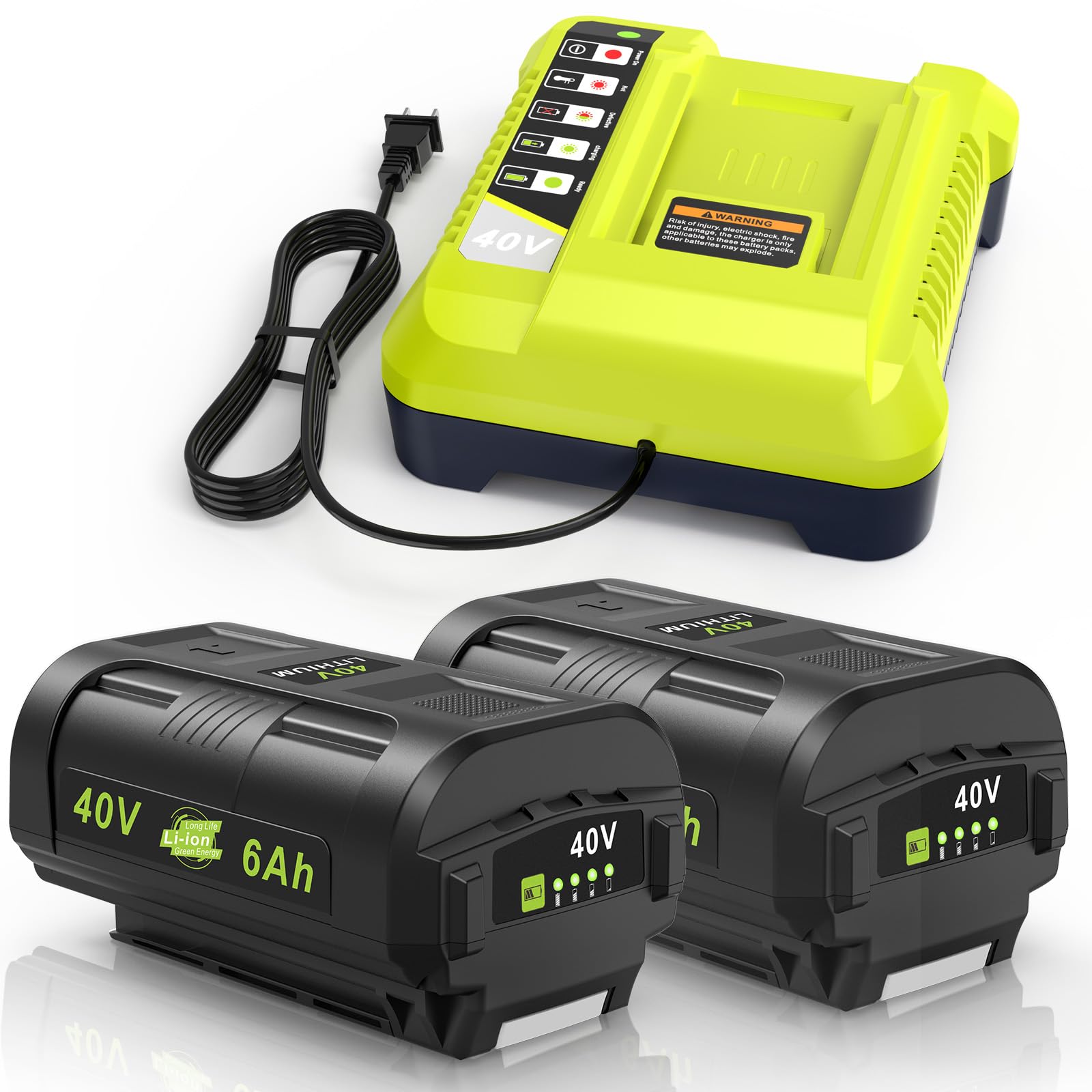 Compatible for Ryobi 40v Battery 6.0Ah 2Pcs OP4060 OP401 Charger Combo ...