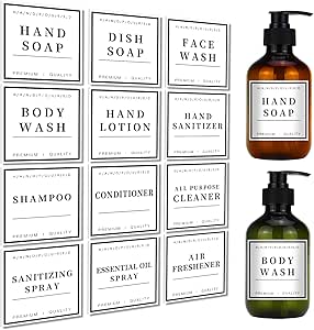 Amazon.com: 12PCS Waterproof Hand Soap Labels for Bottles, Bathroom ...