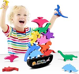 Amazon.com: FFTROC Wooden Stacking Dinosaur Toys for Kids 3-5 Boys ...