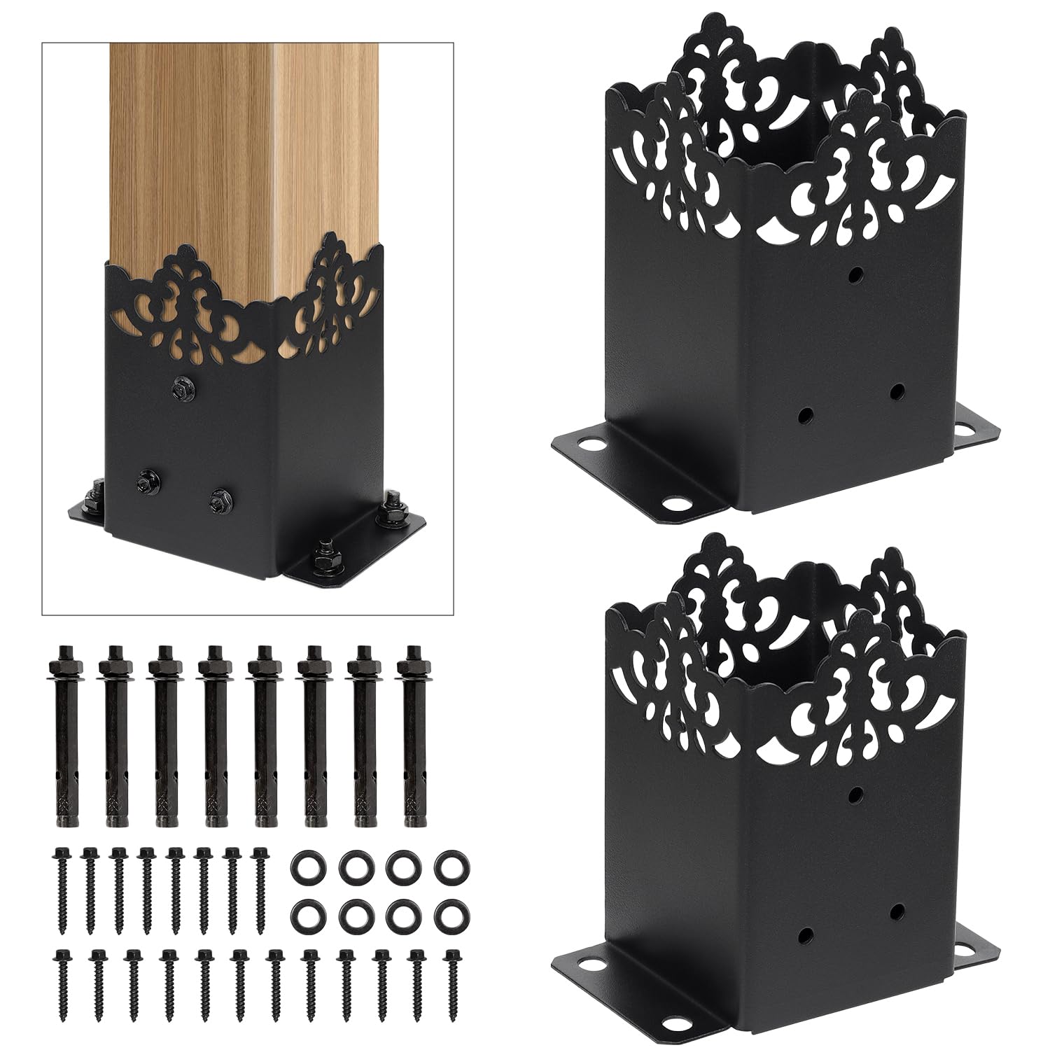 4x4 Post Base, Square Bracket Post Base for Fence Mailbox Deck, Bolt ...