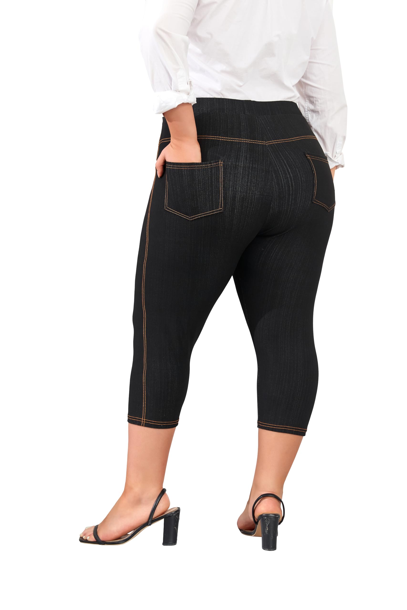 ELISS Women's Plus Size Jean Look Jeggings Stretch High Waisted Denim ...