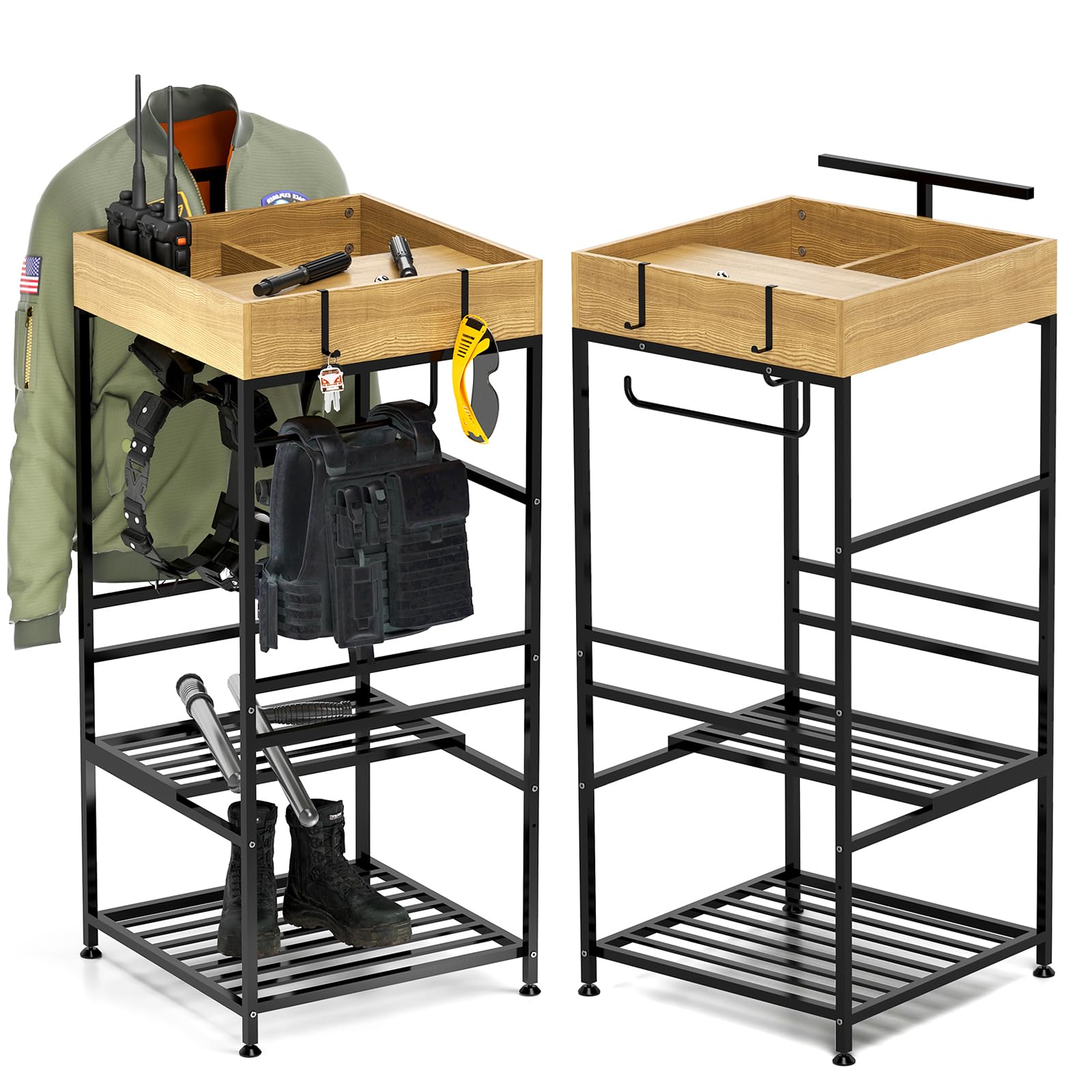 tonchean Police Gear Rack Tactical Gear Stand with Hooks Free-Standing ...