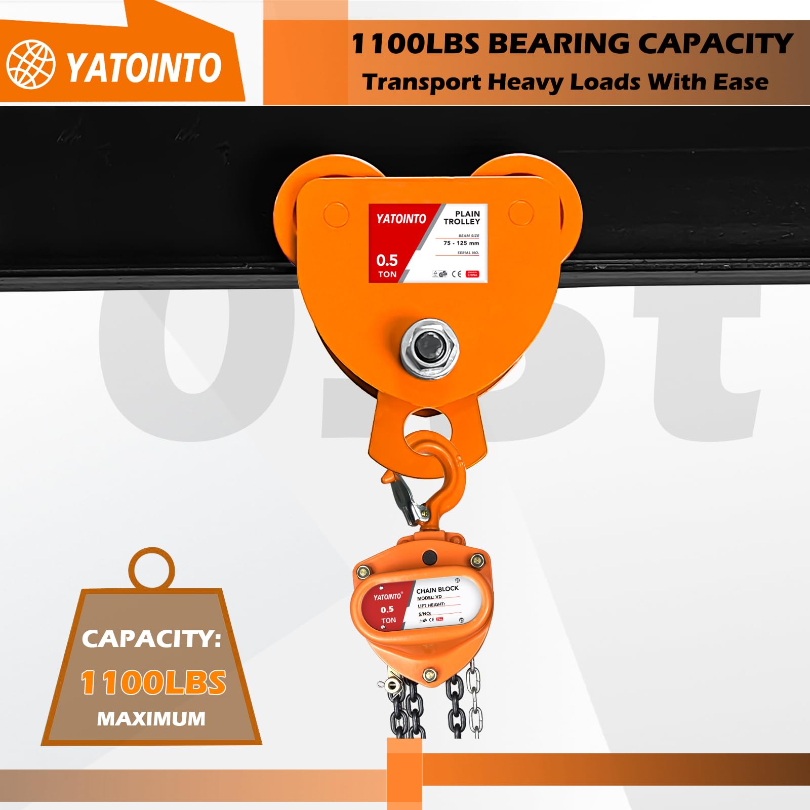 Mua 1100LBS Beam Trolley, 0.5 Ton Capacity 4 Wheels Push Manual Trolley ...