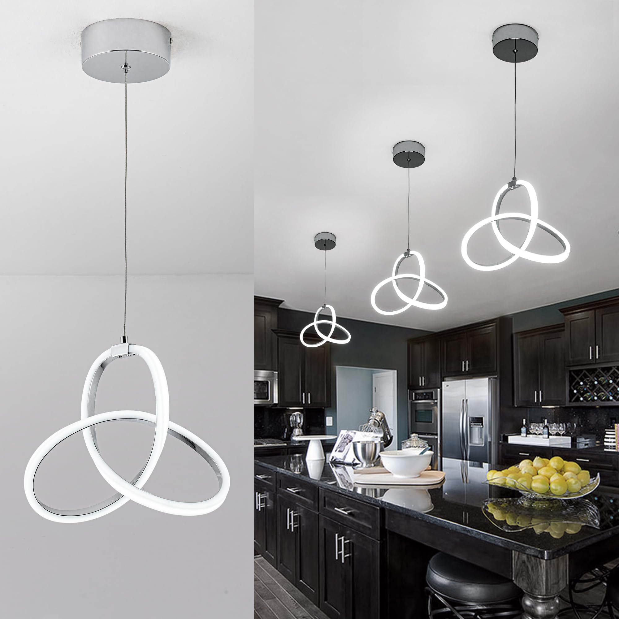 MAYNA LED Pendant Light Fixture, Modern Dining Room Chandelier, 16W ...