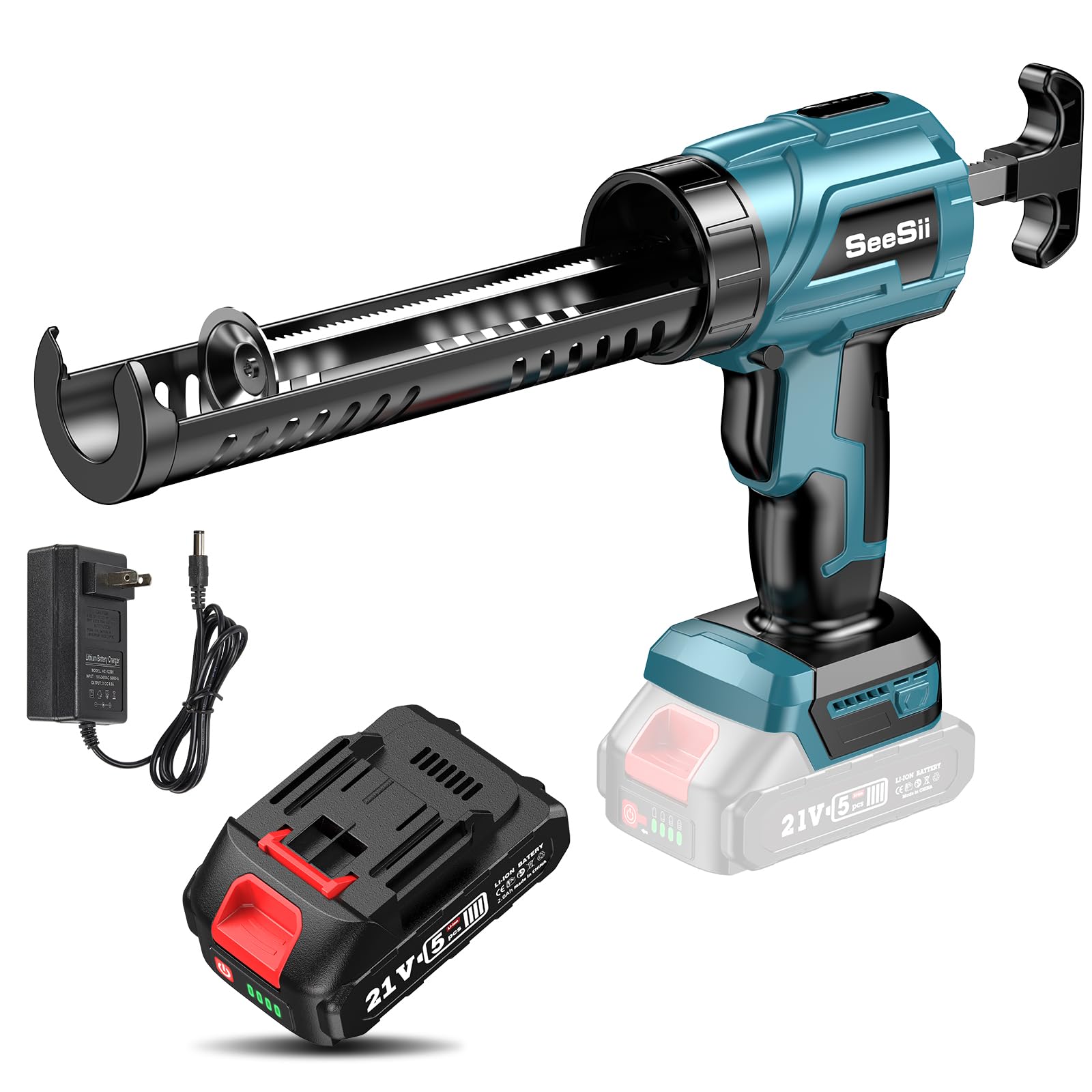 Seesii Cordless Caulking Gun, 20V 4 Adjustable Speed Electric Caulk Gun & Adhesive Gun Kit w ...