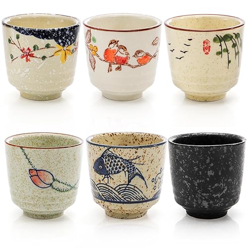 Nagpew 6 Pieces Japanese Tea Cups, 6 Oz Ceramic Coffee Cup with Good ...