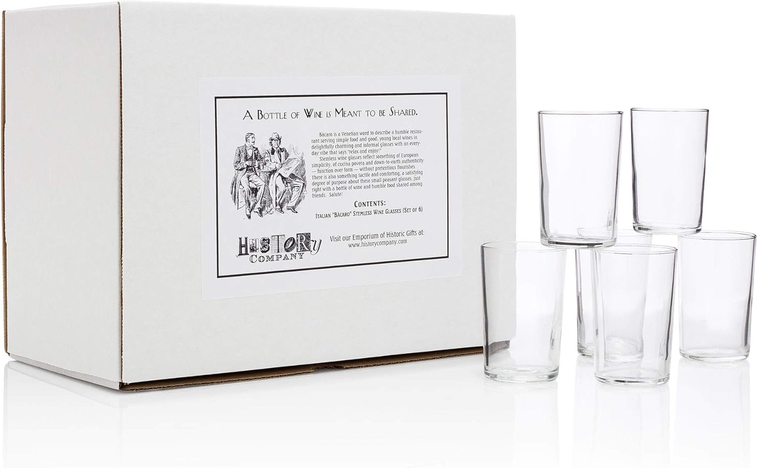 HISTORY COMPANY Italian"Bàcaro" Stemless Wine Glasses (Gift Box Set of ...