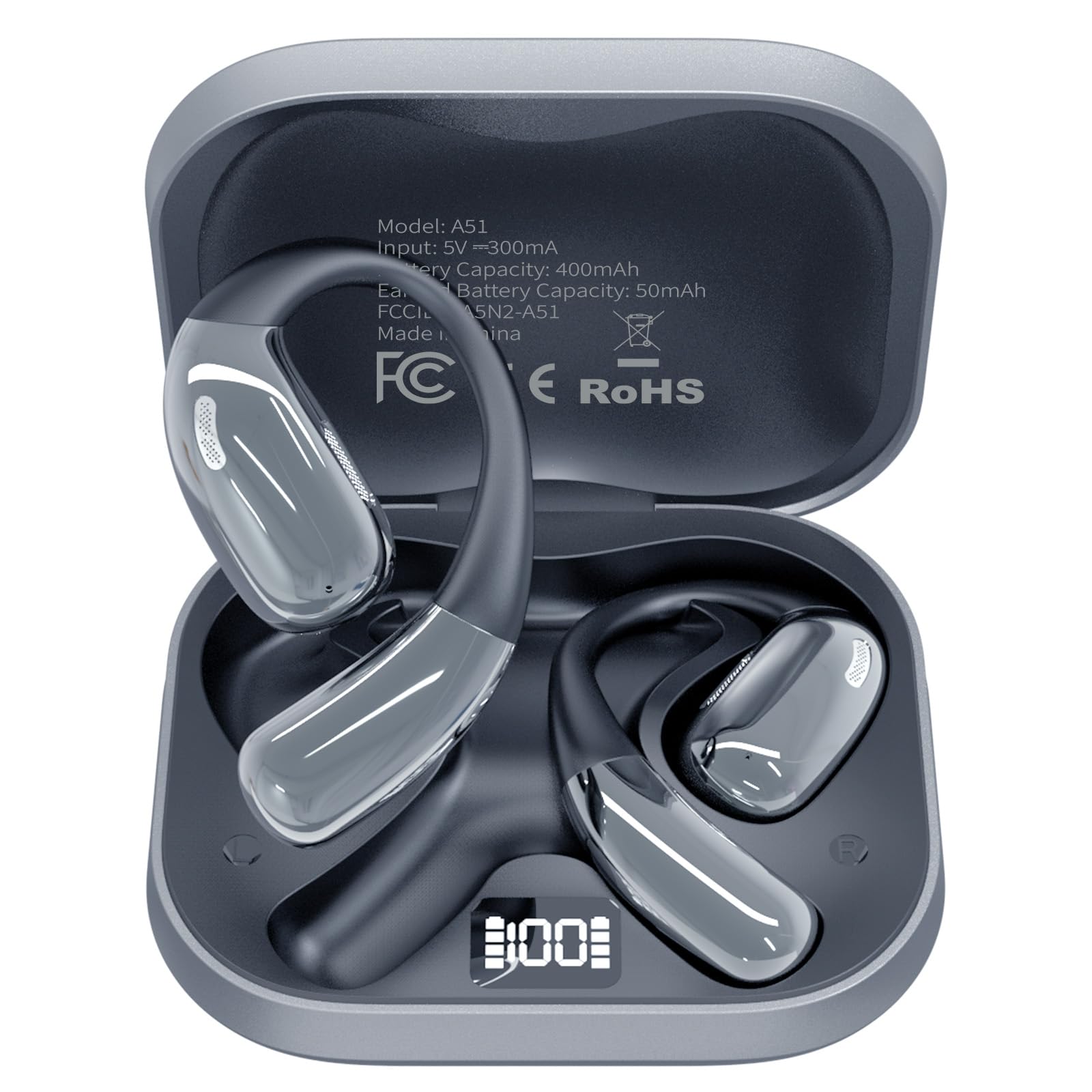 Open Ear Headphones, Wireless Headphones with Smart Digital Display ...