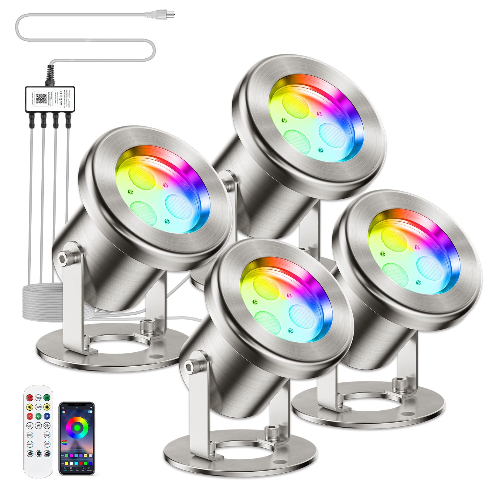LyLmLe LED Pond Lights with APP Control, 6W SS316 Stainless Steel RGB ...