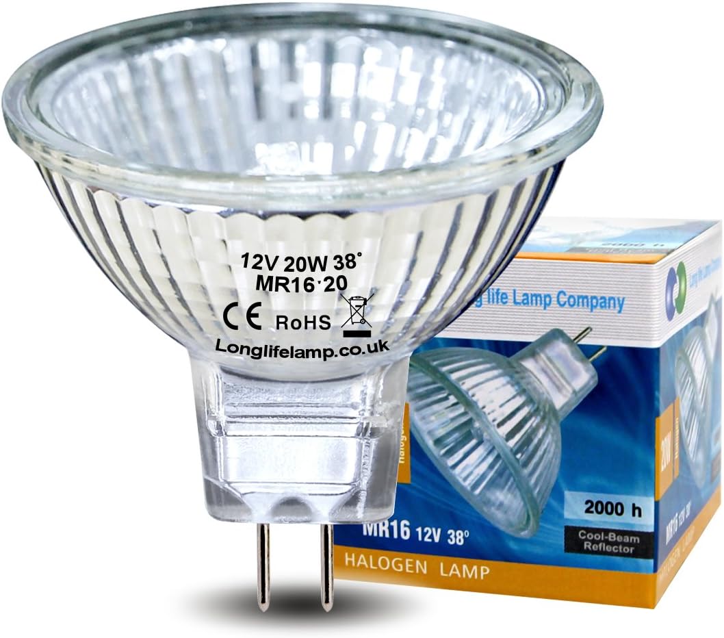 2 x Long Life MR16 20w Halogen Bulbs GU5.3 Lamp 12v Halogen with Aluminium Reflector: Amazon.co ...