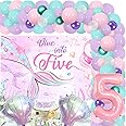 Amazon.com: Wonmelody Mermaid 5th Birthday Party Decorations Dive into Five Backdrop Mermaid ...