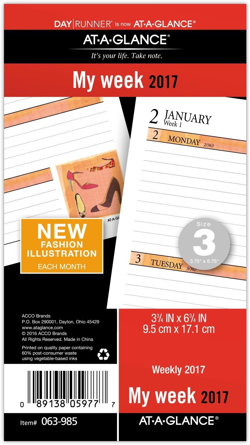 Amazon.com : AT-A-GLANCE Day Runner Weekly Planner Refill 2017, Loose ...