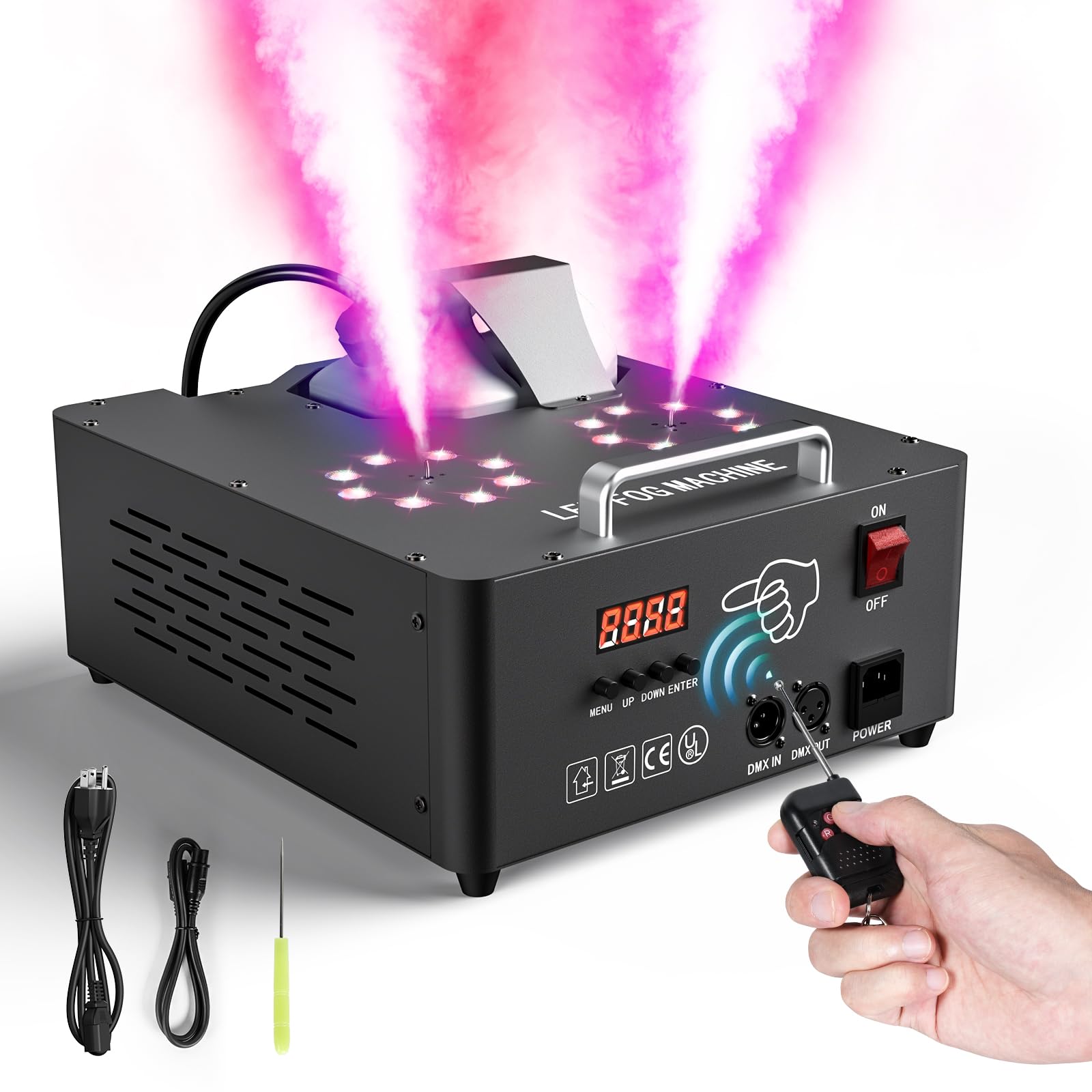 Fog Machine with Lights, 2000W 30000CFM Vertical Smoke Machine 16 ...