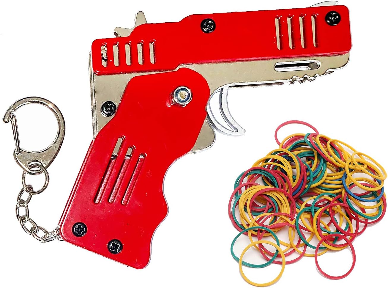 Zhou-long Rubber Band Gun Mini Metal Folding 6-Shot with Keychain and ...