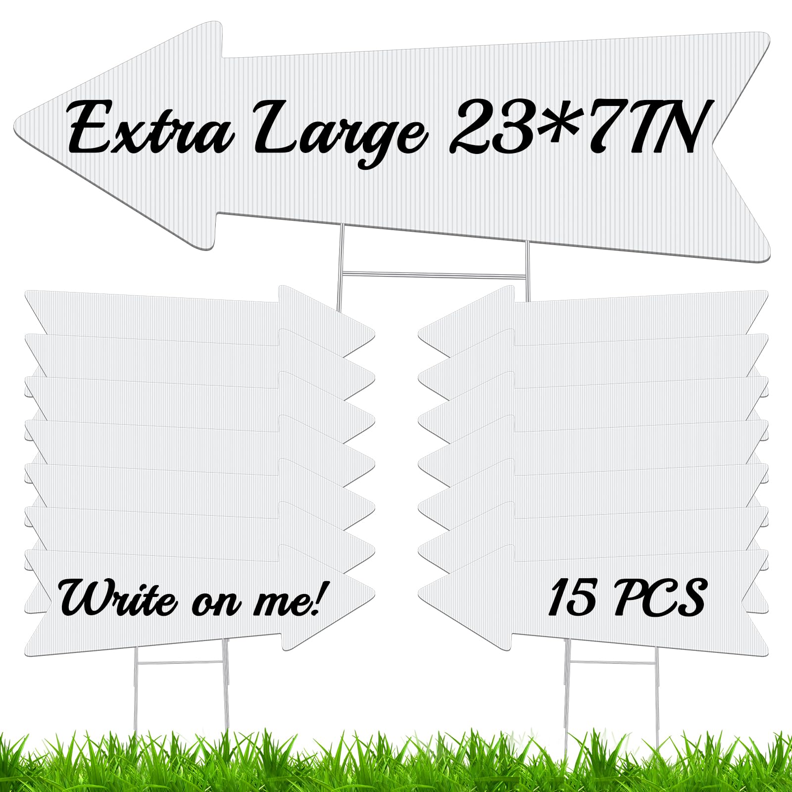 Queekay 15 Pack White Blank Arrow Signs with Stakes 23 x 7 Inches Yard ...