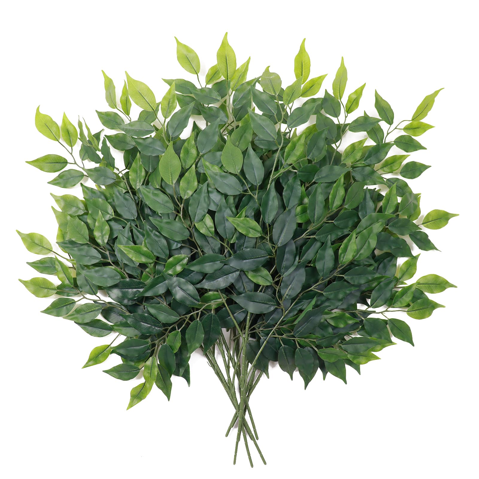 mizii 12pcs Artificial Greenery Stems Silk Green Leaves Fake 23in Ficus ...