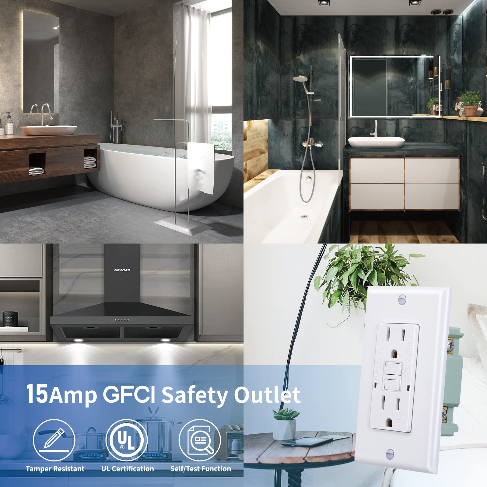 Mua 3GRACE 15 Amp GFCI Outlet, Tamper-Resistant GFI Receptacle with LED ...