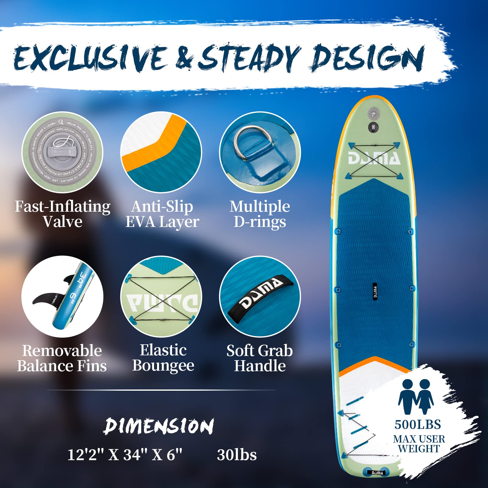 Mua DAMA Inflatable Stand Up Paddle Boards for Adults w/Sup Board Accessories Hand Pump 4pcs ...