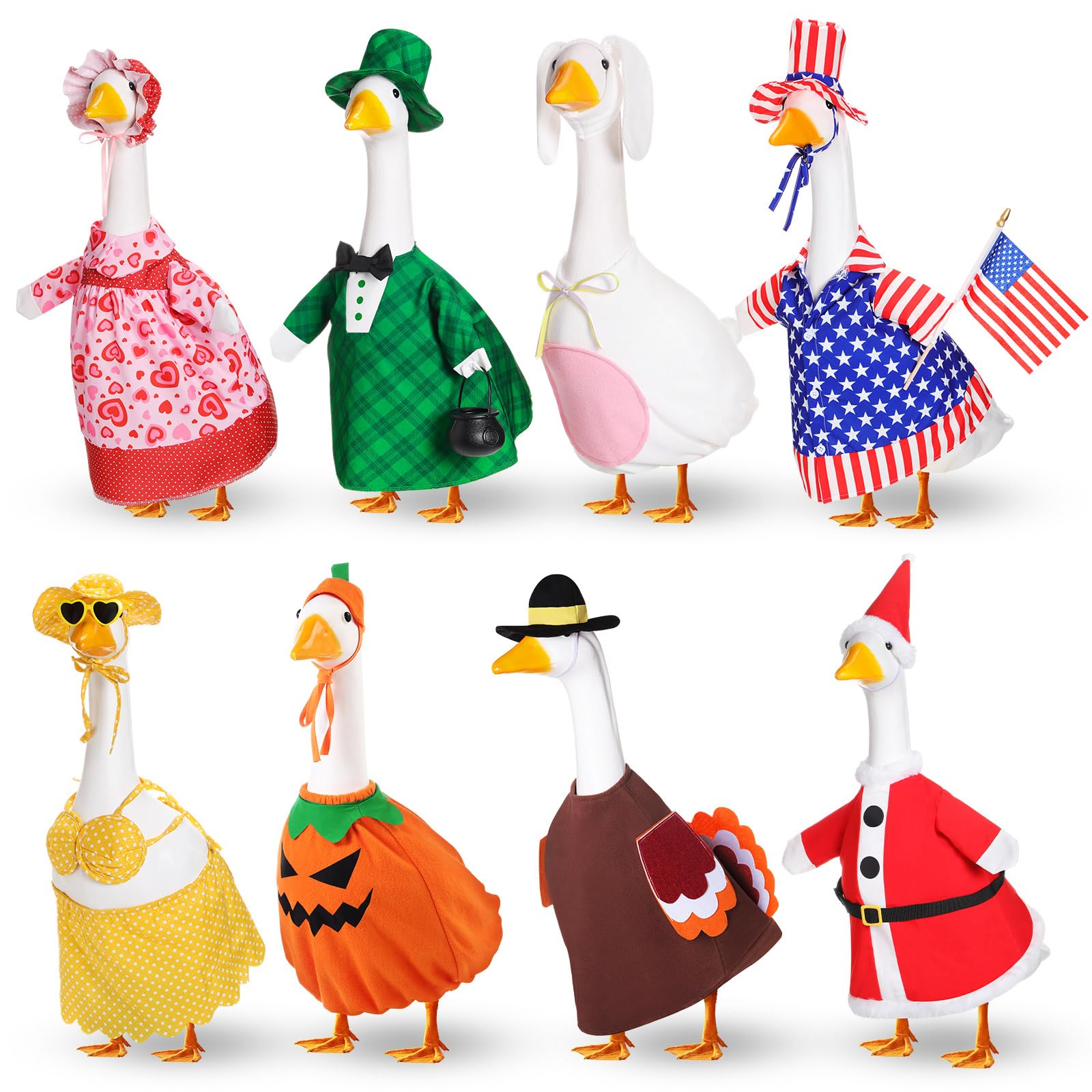 FuWeave 8 Set Holiday Porch Goose Outfits Valentine St. Patrick Easter ...