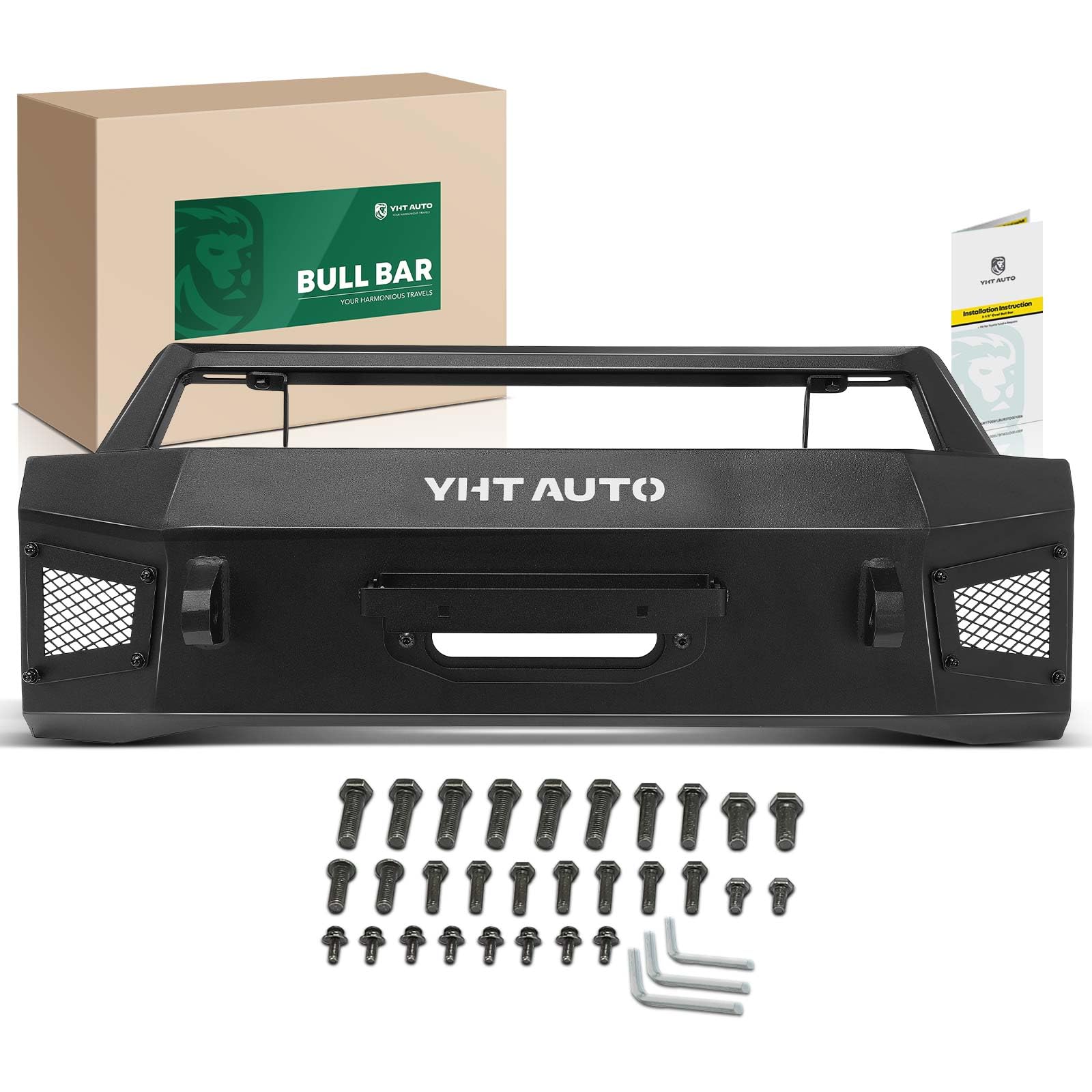 YHTAUTO Bull Bar Push Bar with Skid Plate Light Mount Fit Toyota ...