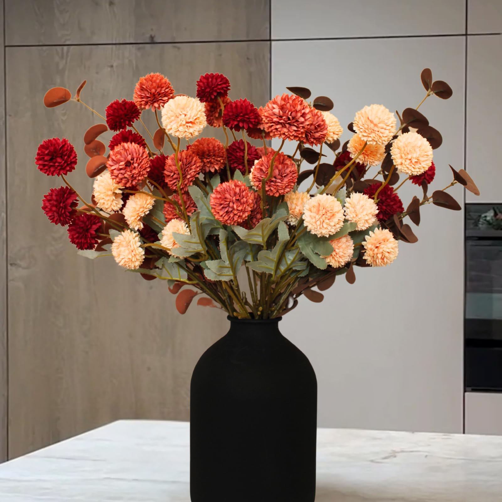Fall Flowers, Burnt Orange Faux Kiku Flowers Artificial 10 Stems ...