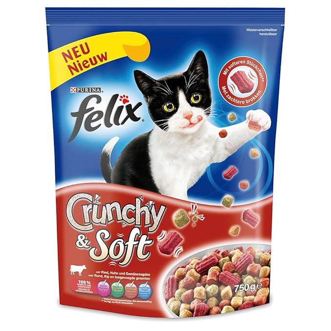 Nestle Felix Crunchy & Soft Rind, Huhn & Gemüse 750g: Amazon.de: Haustier